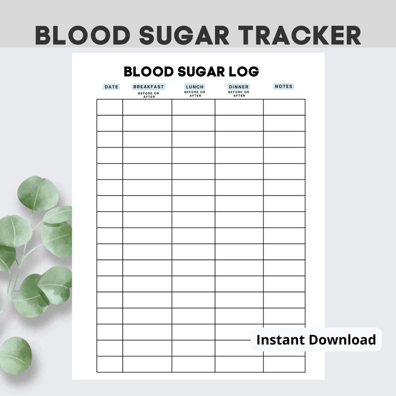 Blood Sugar Tracker|printable Tracker|blood Sugar Log|printable Log ...
