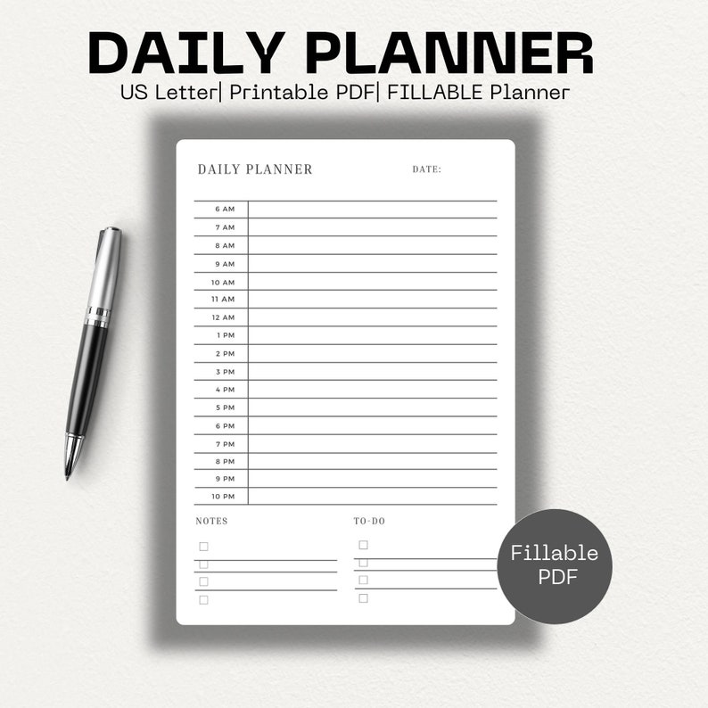 Daily Planner ,printable Planner ,fillable PDF, Productivity Planner ...