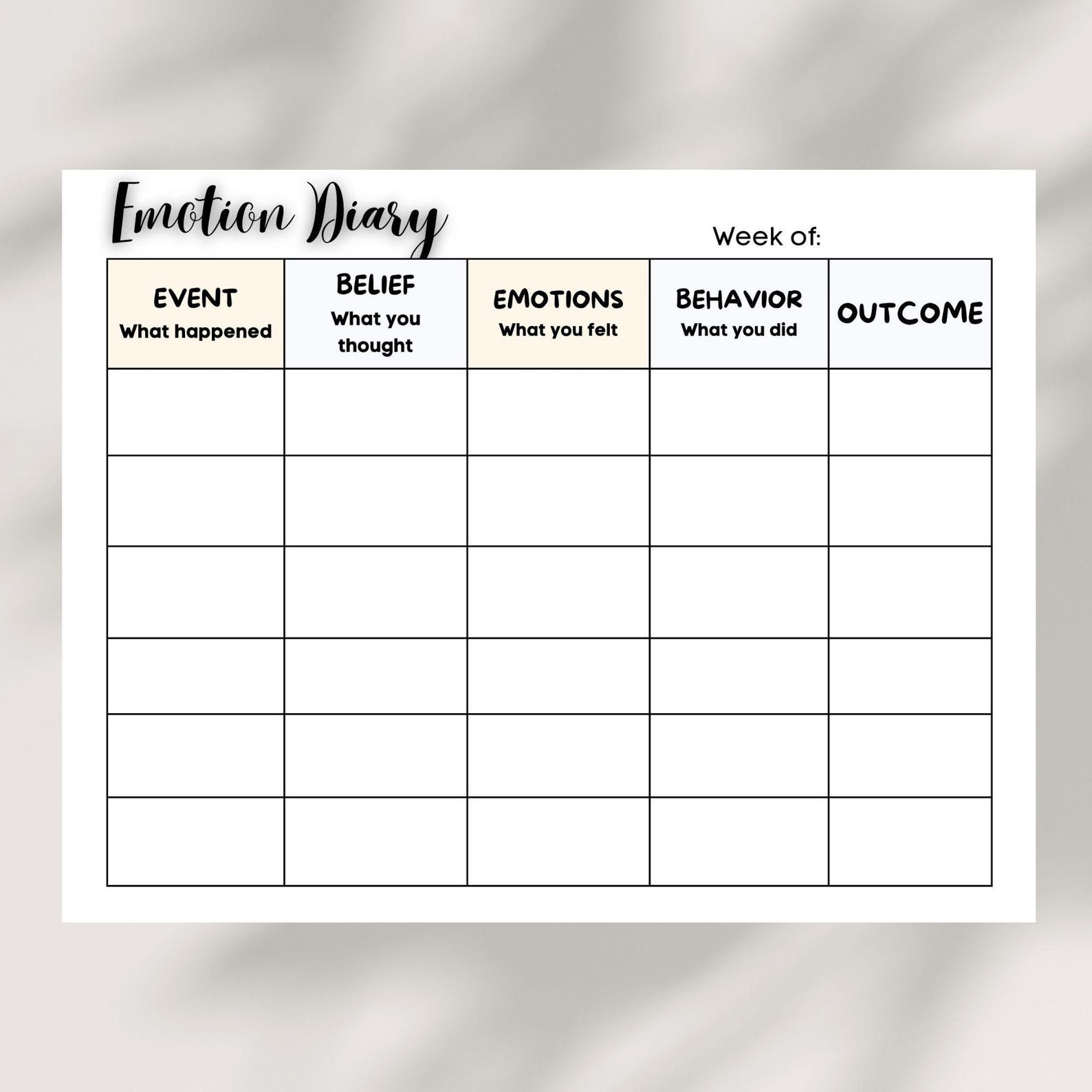 Printable Emotion Diary Printable Diary Self Help Mental Health ...