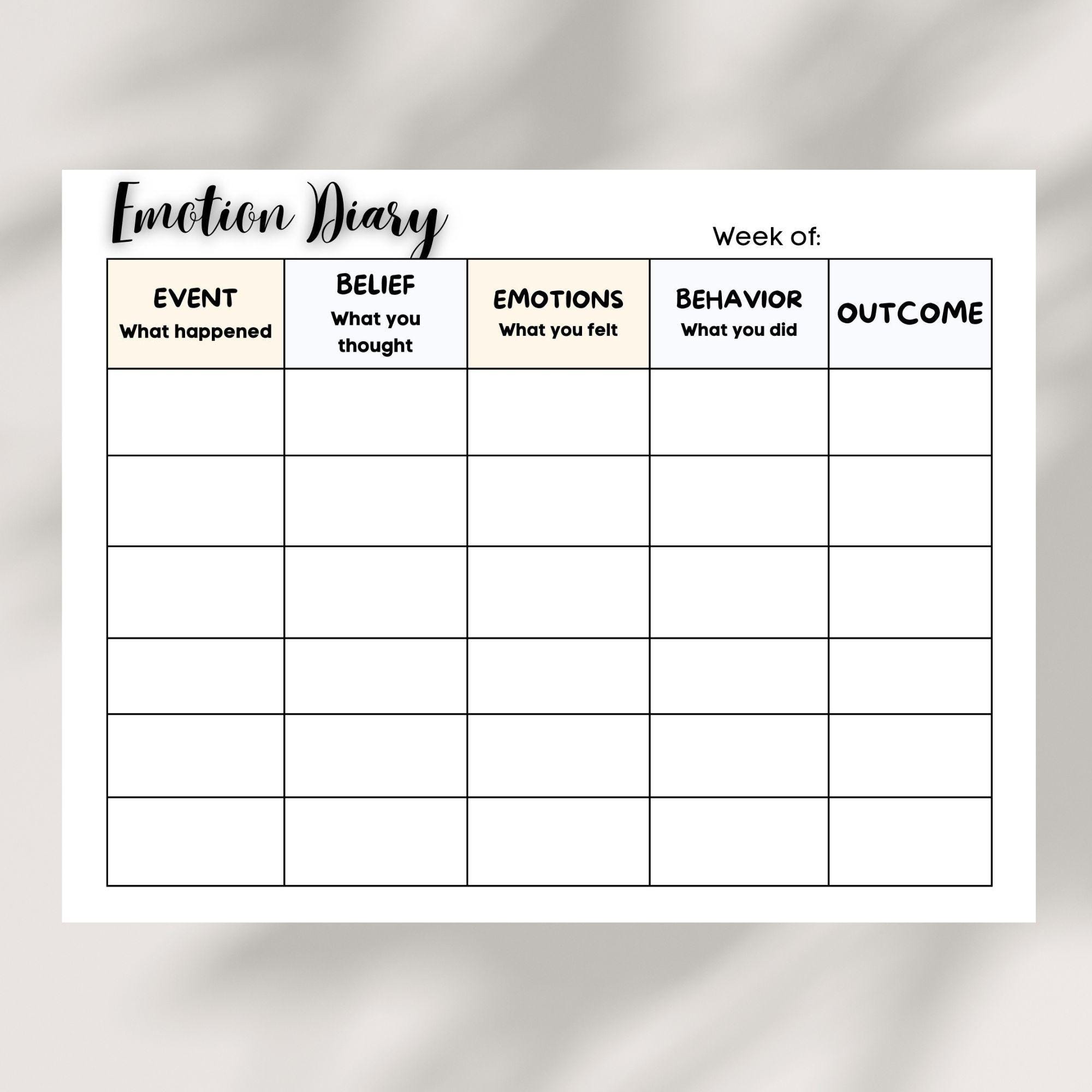 Printable Emotion Diary Printable Diary Self Help Mental Health ...