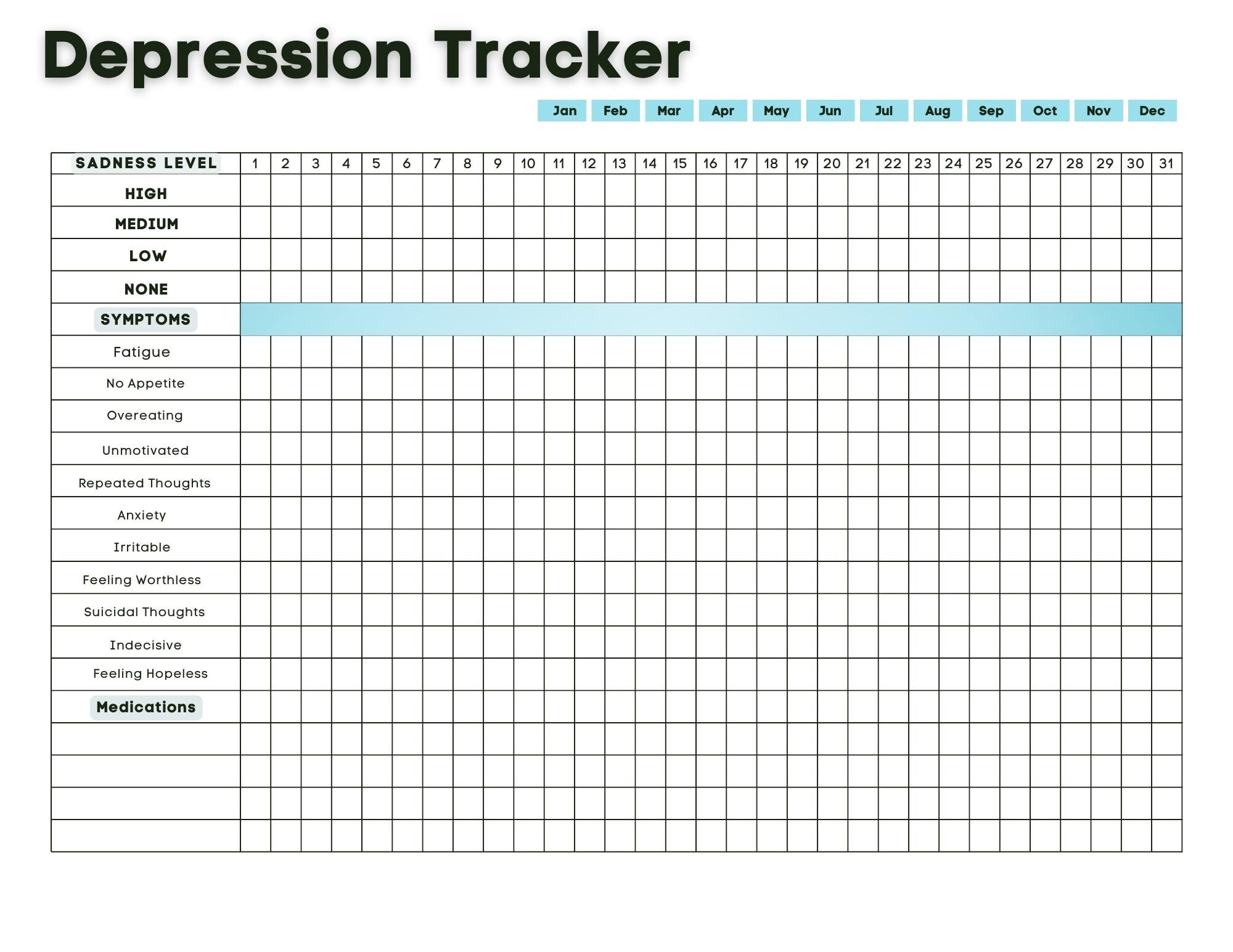 Printable Depression Tracker Self Care Planner Mental Health Printable ...