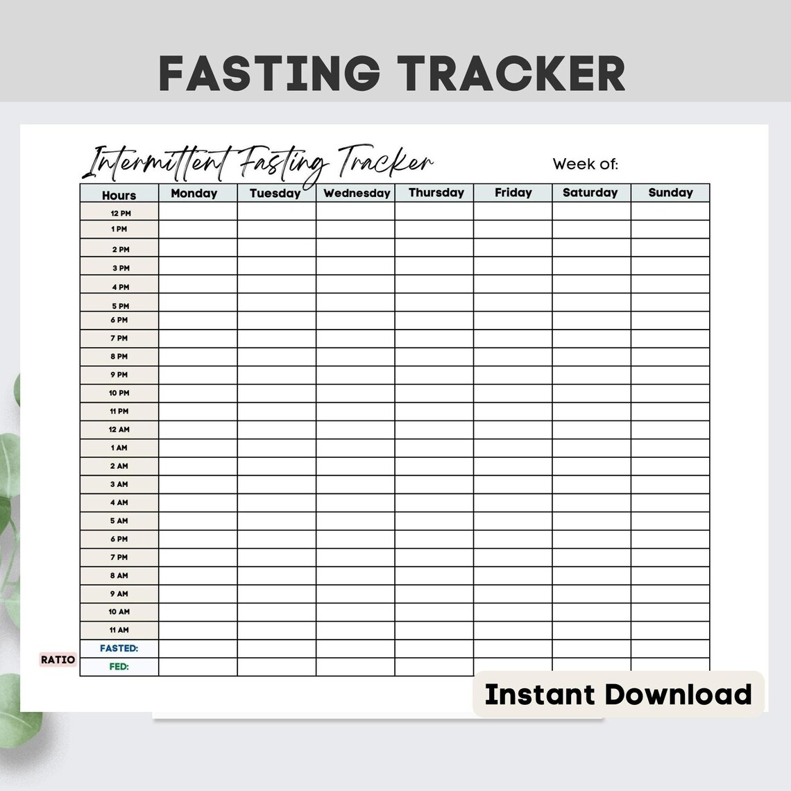 Intermittent Fasting Tracker,printable Tracker, Fasting Tracker,digital ...