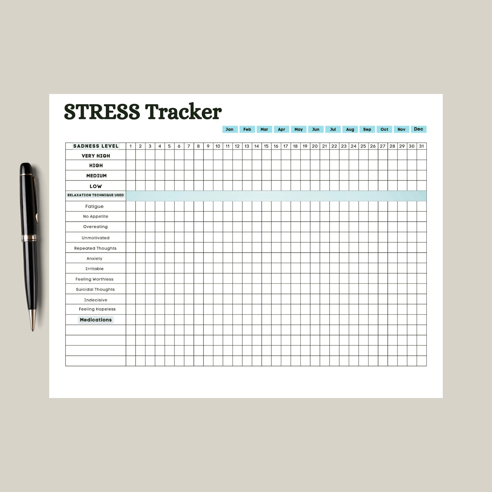 Printable Stress Tracker Mental Health Mood Tracker Stress Management ...