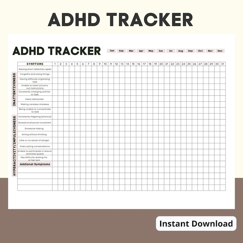 ADHD Symptom Tracker | Printable Planner (digital Product) - Etsy