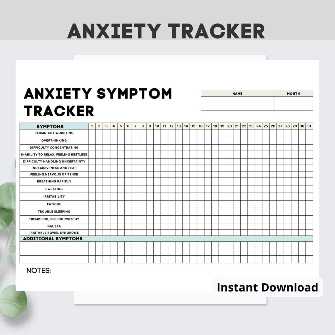 Anxiety Printable Tracker Anxiety Journal Mental Health - Etsy