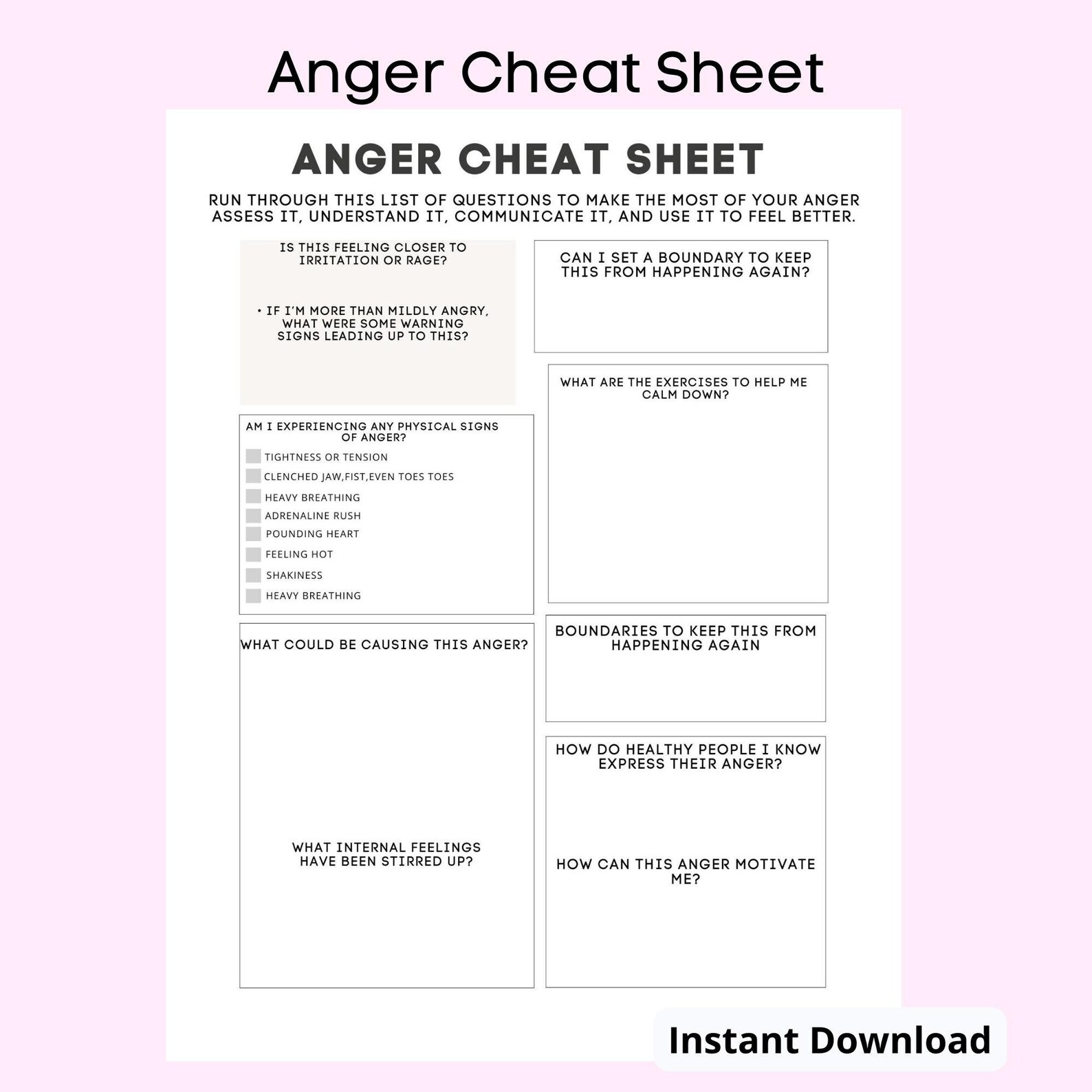 Anger Journal|mental Health|printable Journal|anger Management|coping ...