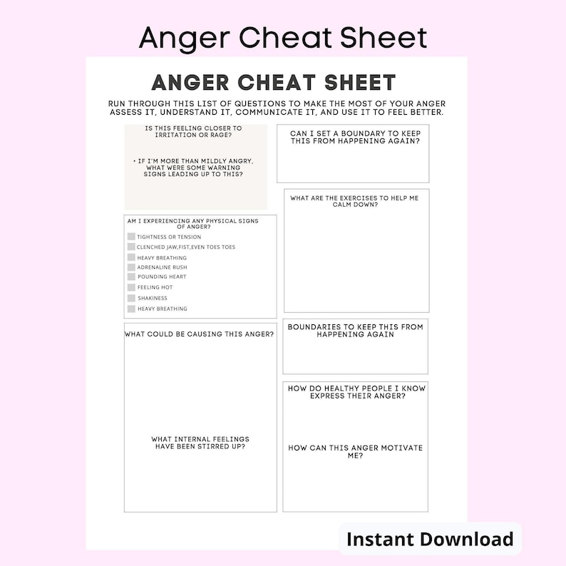 Anger Journal|mental Health|printable Journal|anger Management|coping ...