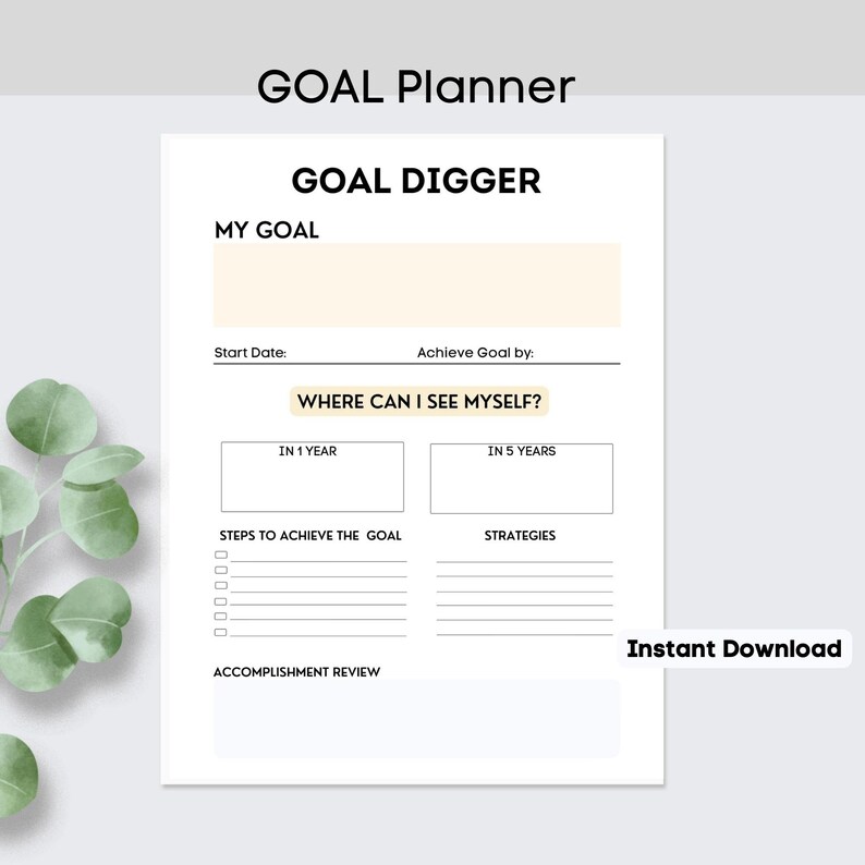 Goal Digger Planner: Printable Goal Journal (instant Download) - Etsy