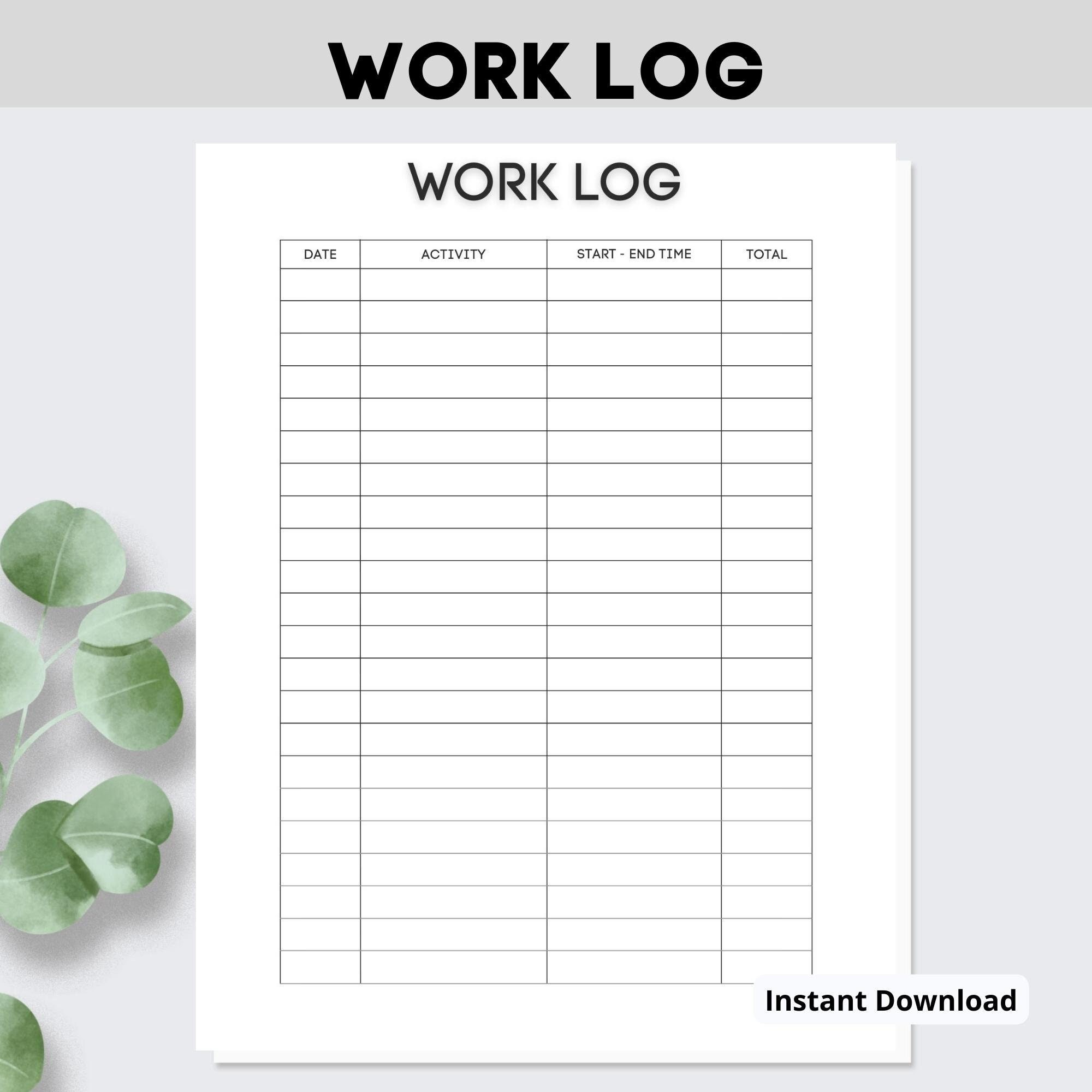Work Log,printable Work Log,printable Planner,digital Product,daily ...