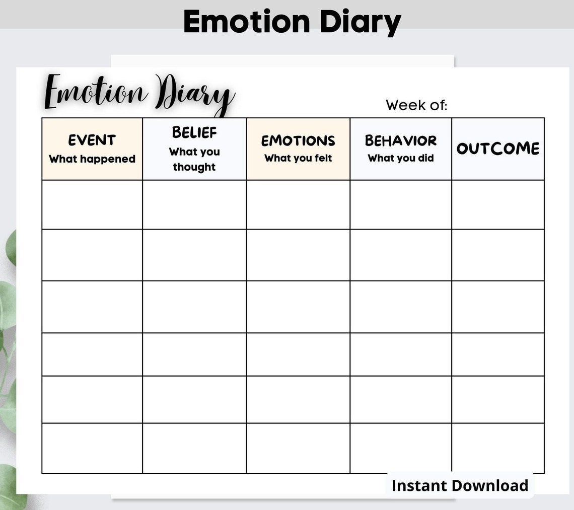 Printable Emotion Diary: Self Help, Mental Health Tracker (PDF/JPG) - Etsy