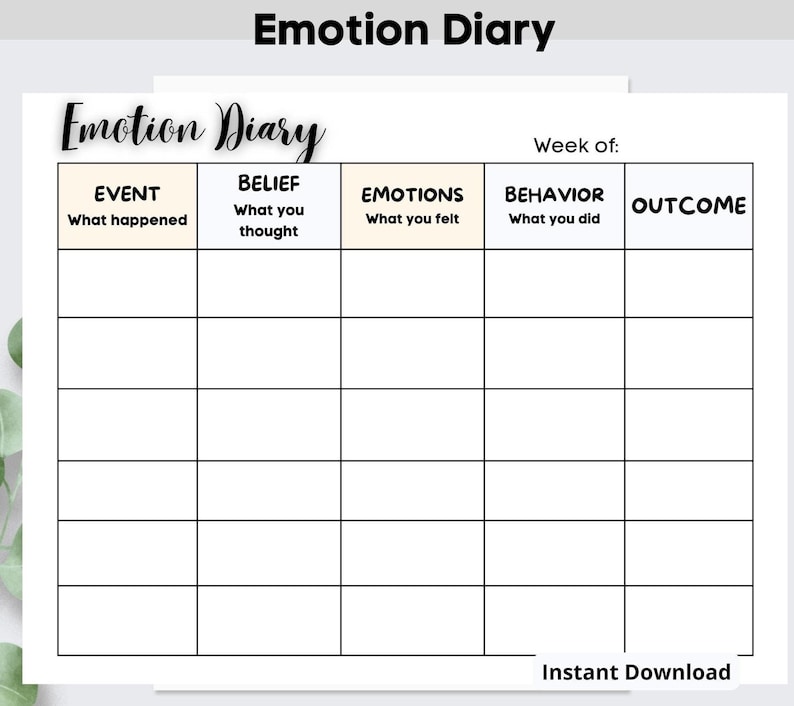 Printable Emotion Diary: Self Help, Mental Health Tracker (PDF/JPG) - Etsy