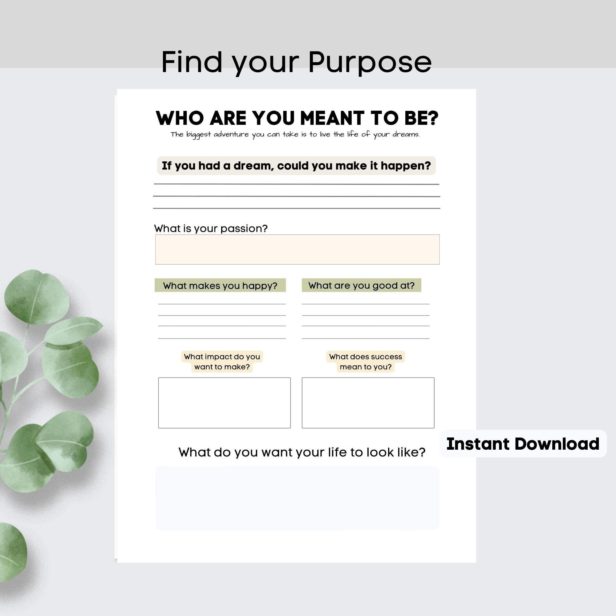 Find Your Purpose|printable Planner|life Purpose Journal|printable ...
