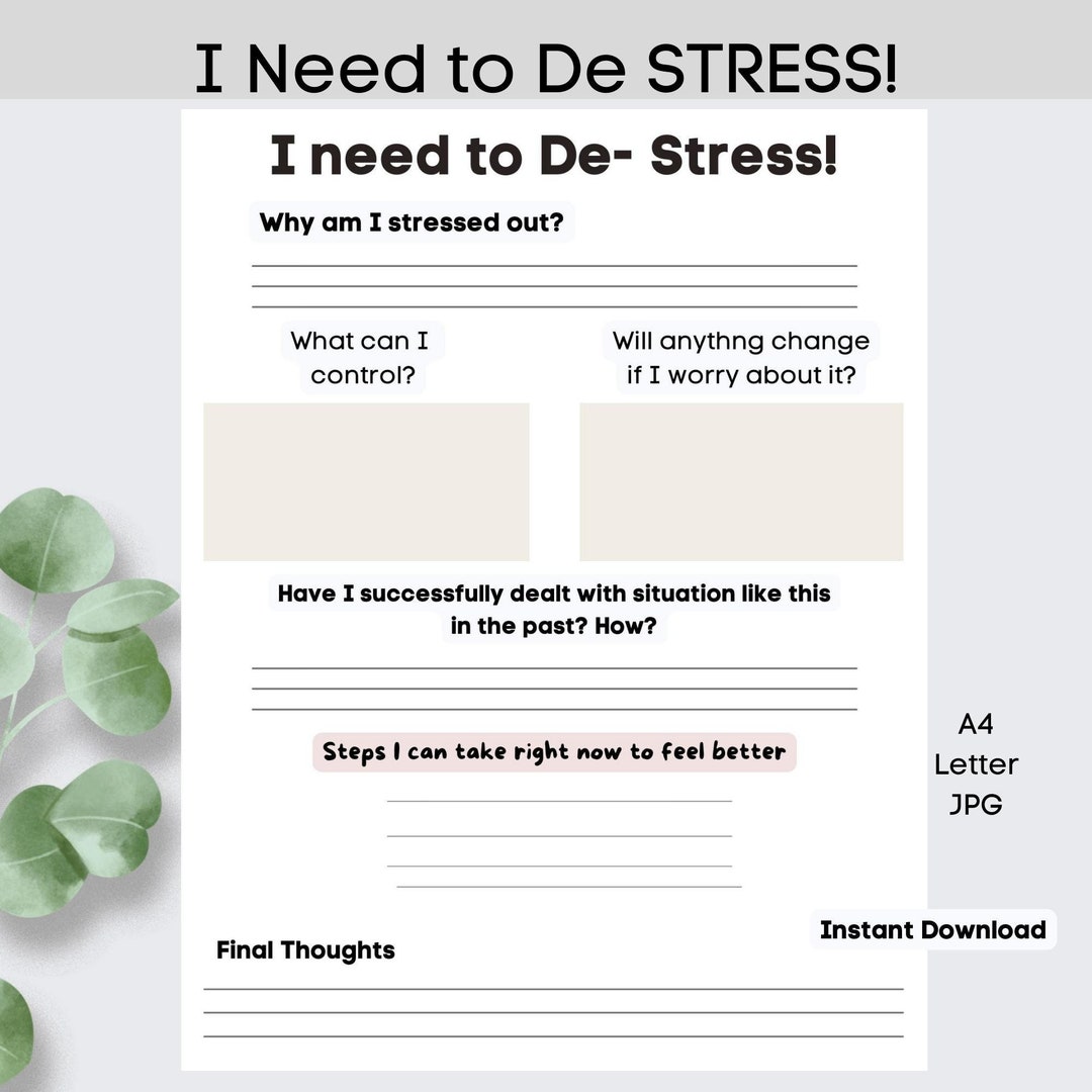 I Need to De Stress,printable Journal,self Care Journal,instant ...