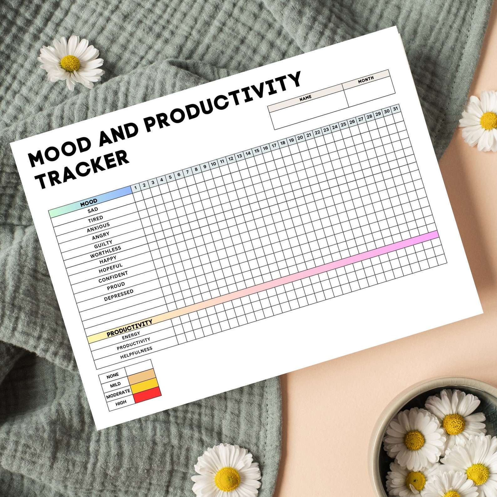 Mood and Productivity Tracker Printable Tracker Daily Planner Printable ...