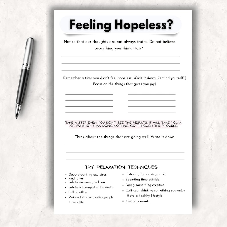 Journal for Feeling Hopeless |printable Journal Mental Health |self ...
