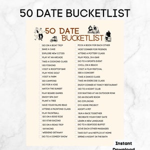 50 Date Bucket List Printable Bucket List Date Ideas Couple Goals Date ...