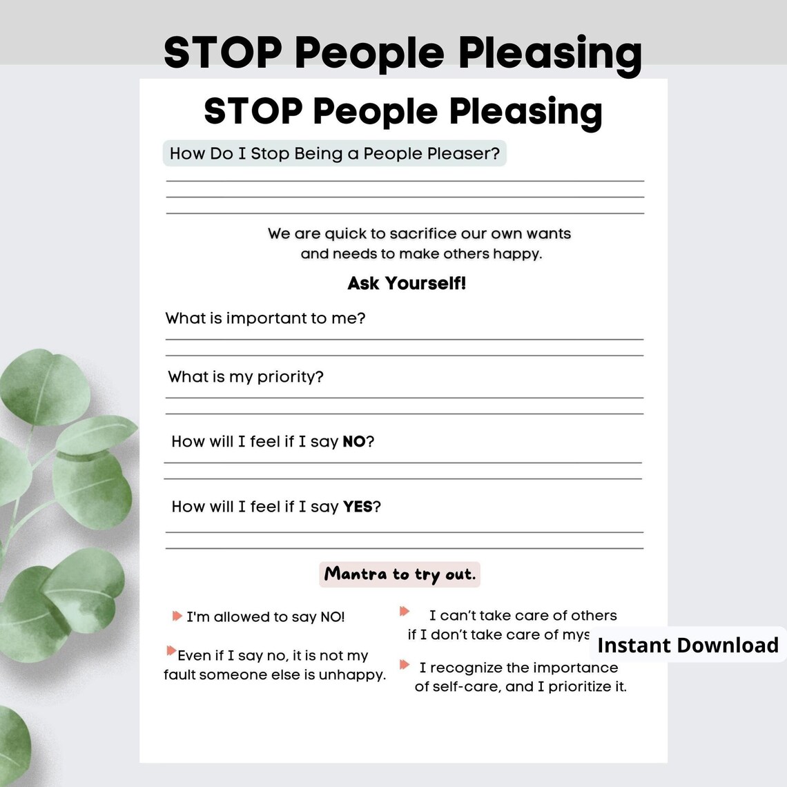 Stop People Pleasing Journal: Self-help for Personal Growth (digital ...