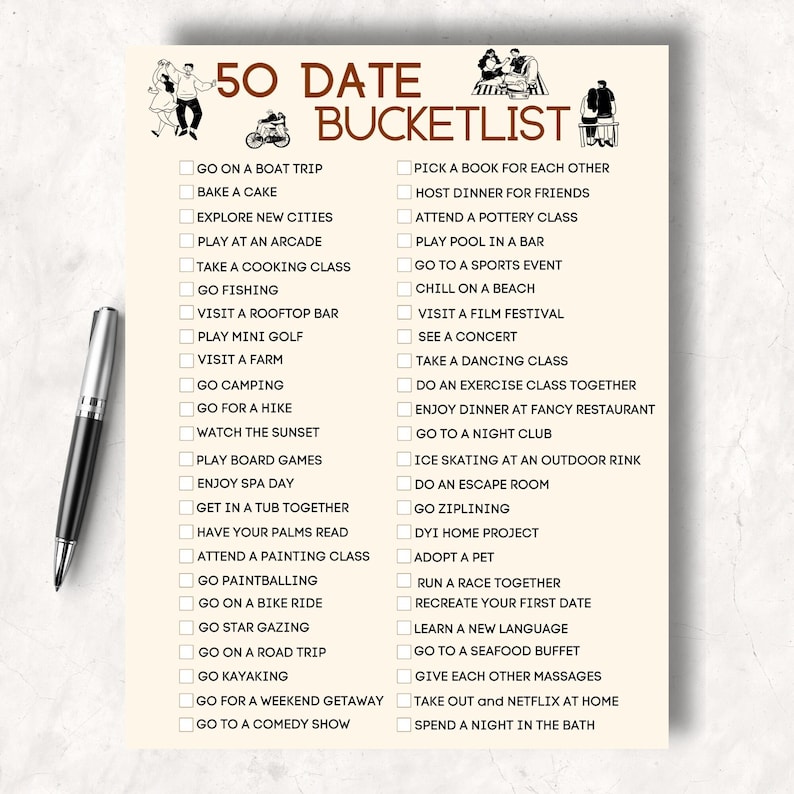 50 Date Bucket List Printable Bucket List Date Ideas Couple Goals Date