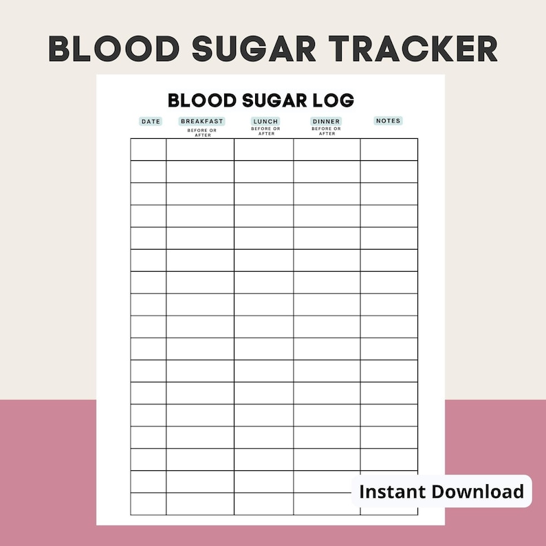 Blood Sugar Tracker|printable Tracker|blood Sugar Log|printable Log ...