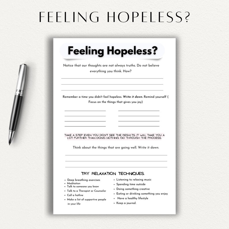 Journal for Feeling Hopeless |printable Journal Mental Health |self ...