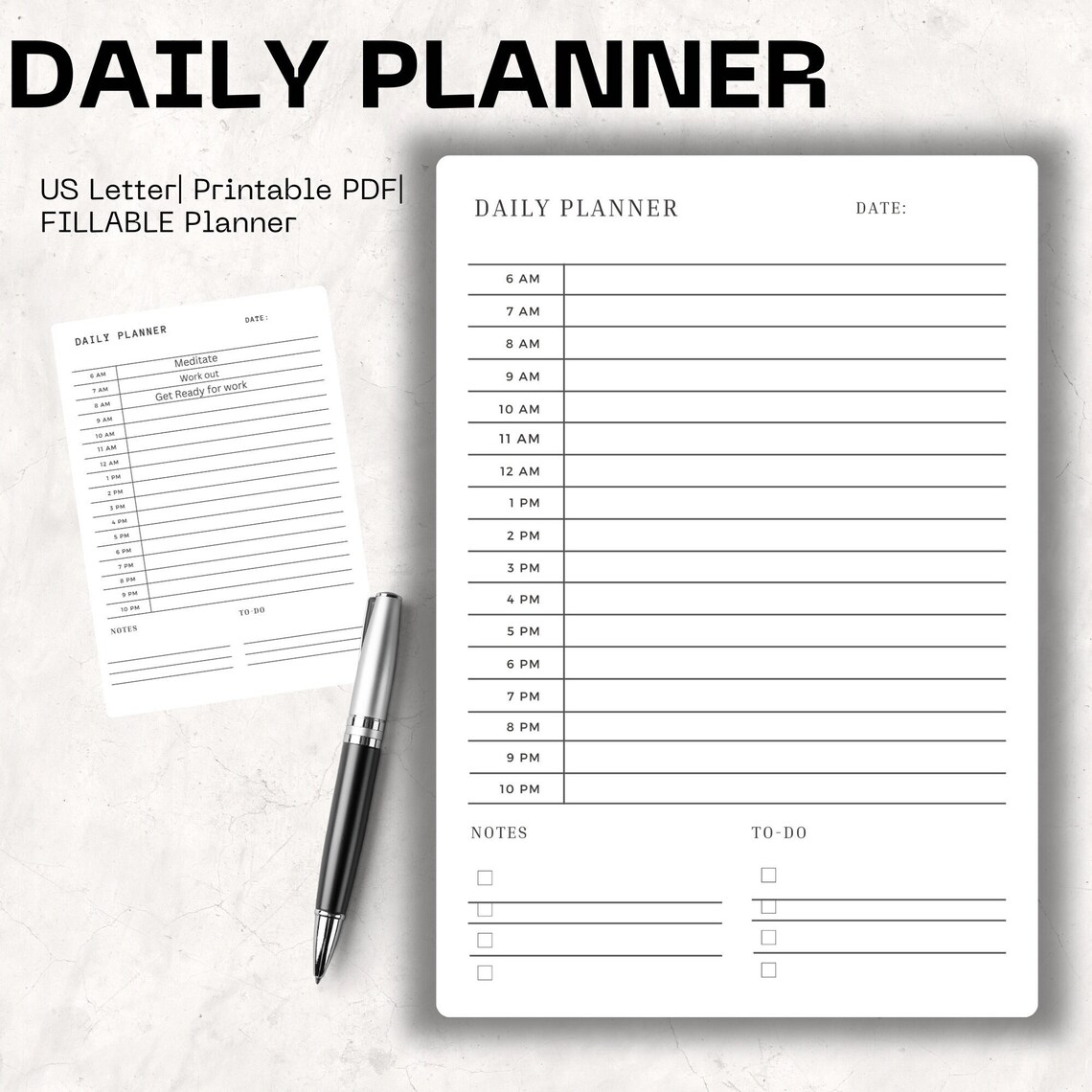 Daily Planner ,printable Planner ,fillable PDF, Productivity Planner ...