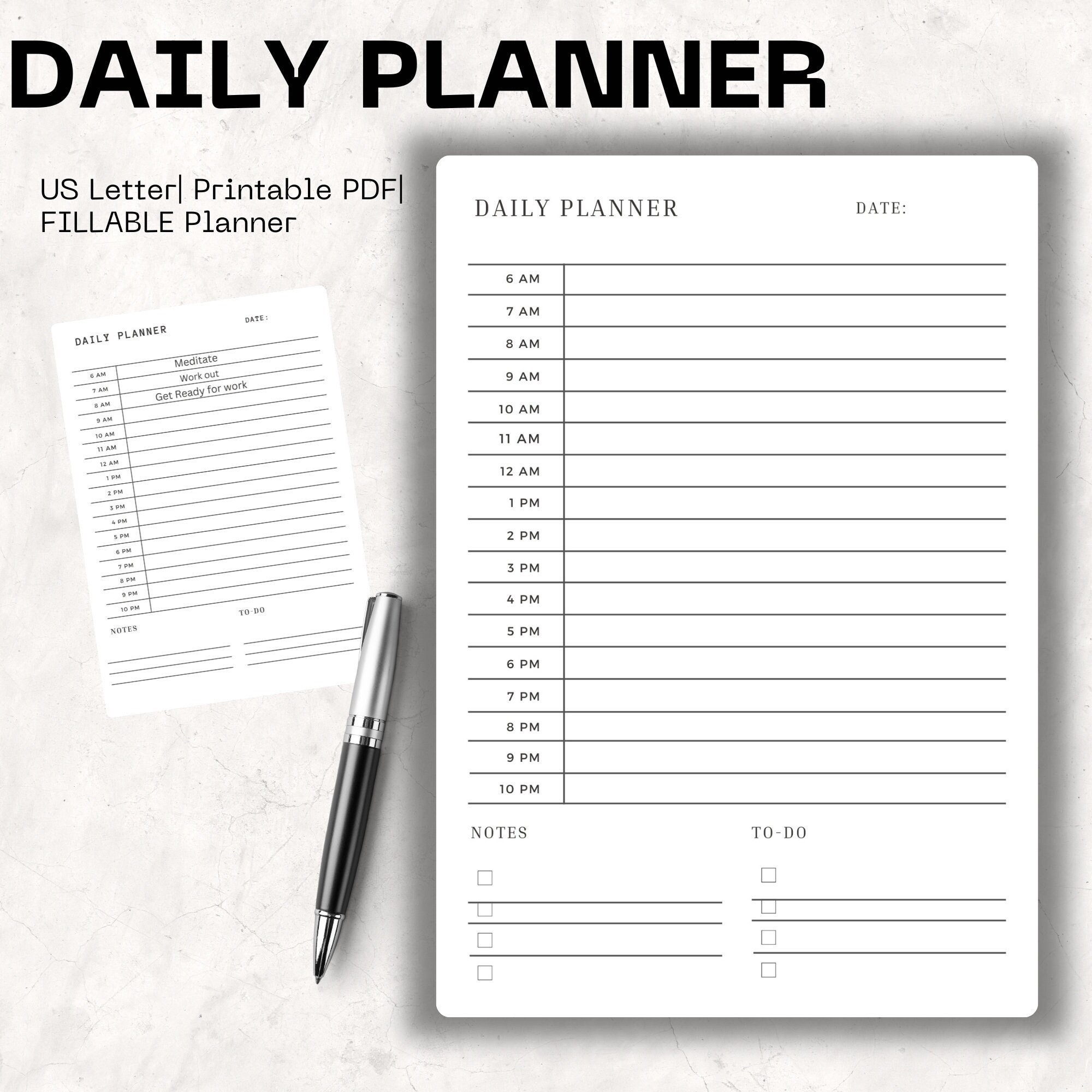 Daily Planner ,printable Planner ,fillable PDF, Productivity Planner ...