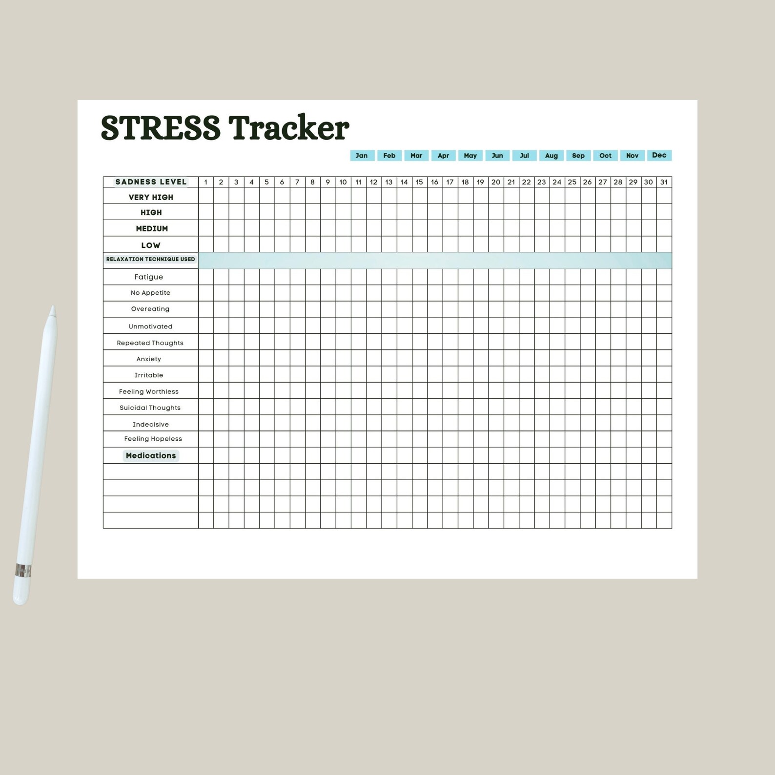 Printable Stress Tracker Mental Health Mood Tracker Stress Management ...