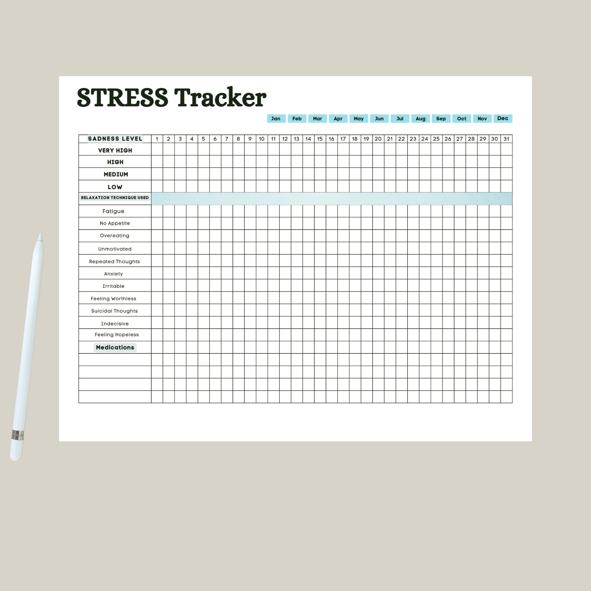 Printable Stress Tracker Mental Health Mood Tracker Stress Management ...
