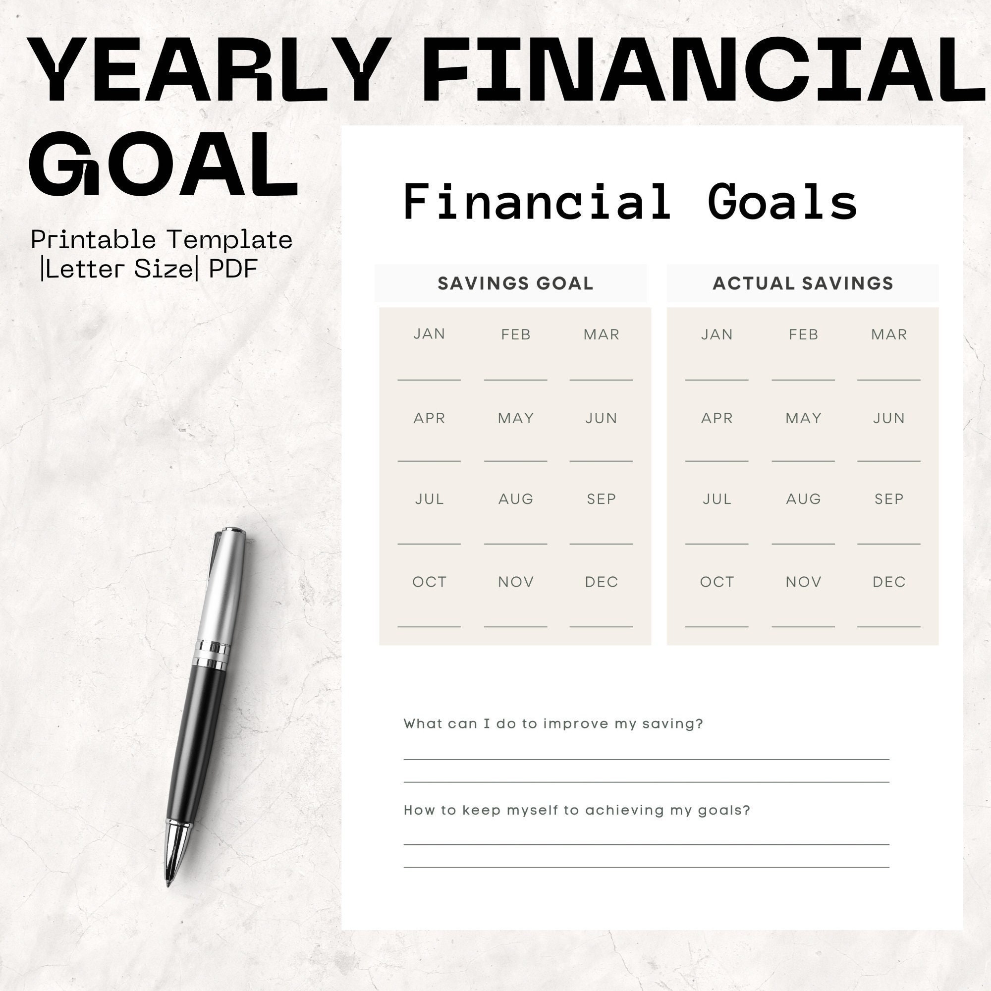 Financial Goals, Printable Financial Planner, Expense Tracker, Budget ...