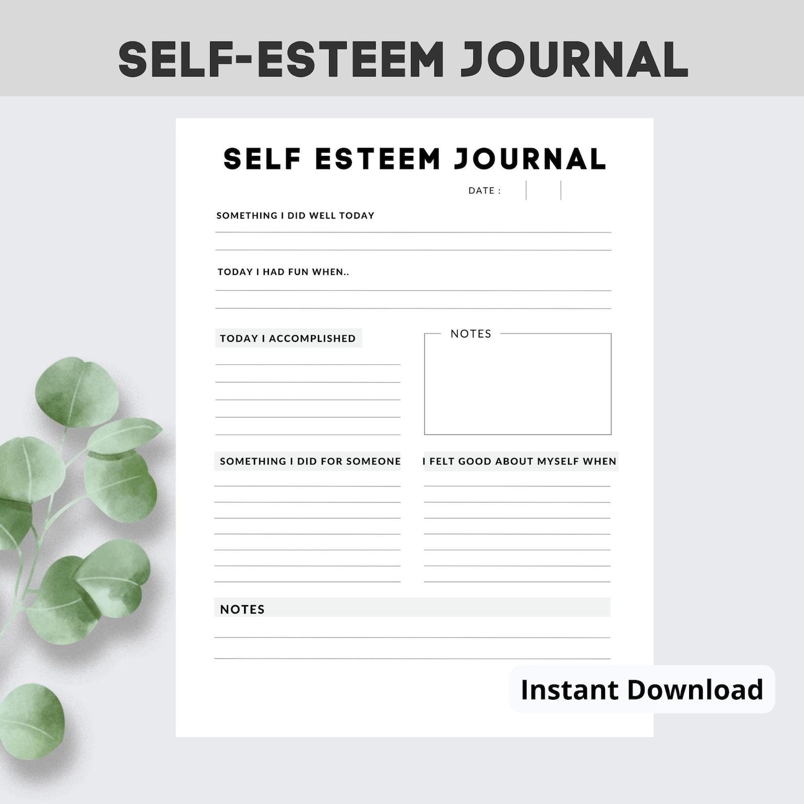 Self-esteem Journal| Printable Journal |self Love |self Care |mental ...