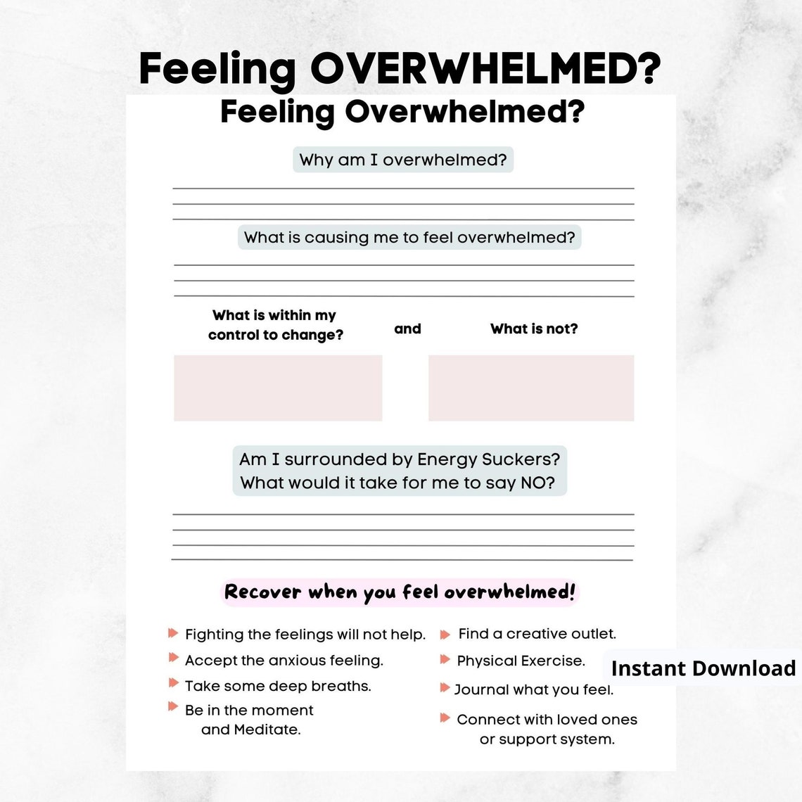 Feeling Overwhelmed Printable|printable Journal|journal Prompt|self ...