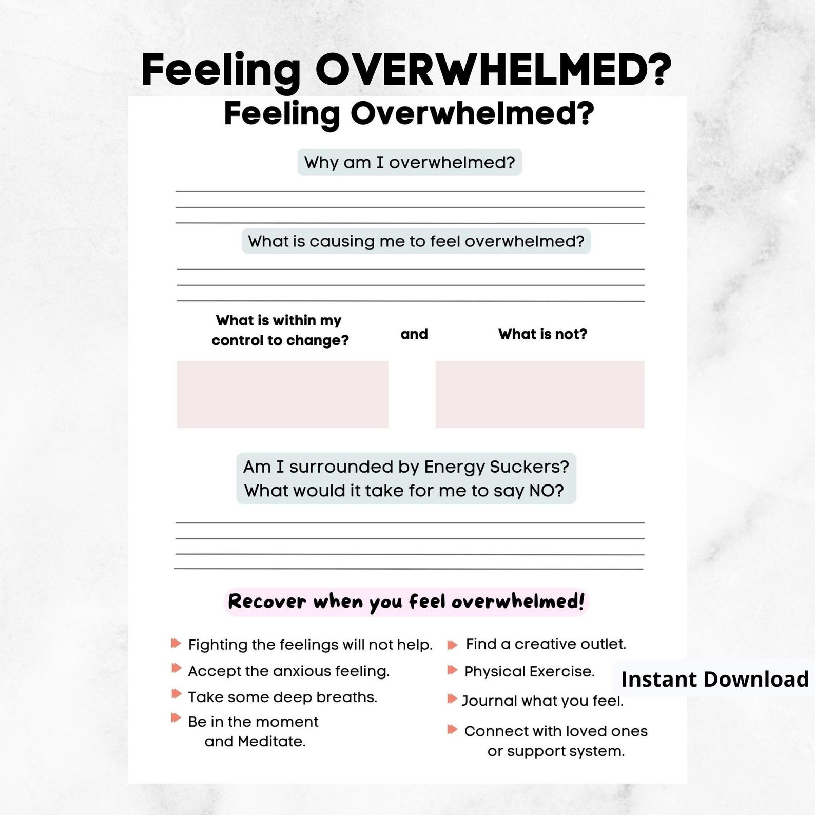 Feeling Overwhelmed Printable|printable Journal|journal Prompt|self ...