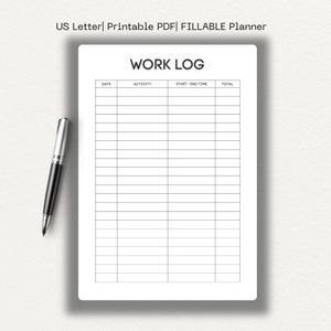 Work Log,printable Work Log,printable Planner,digital Product,daily ...