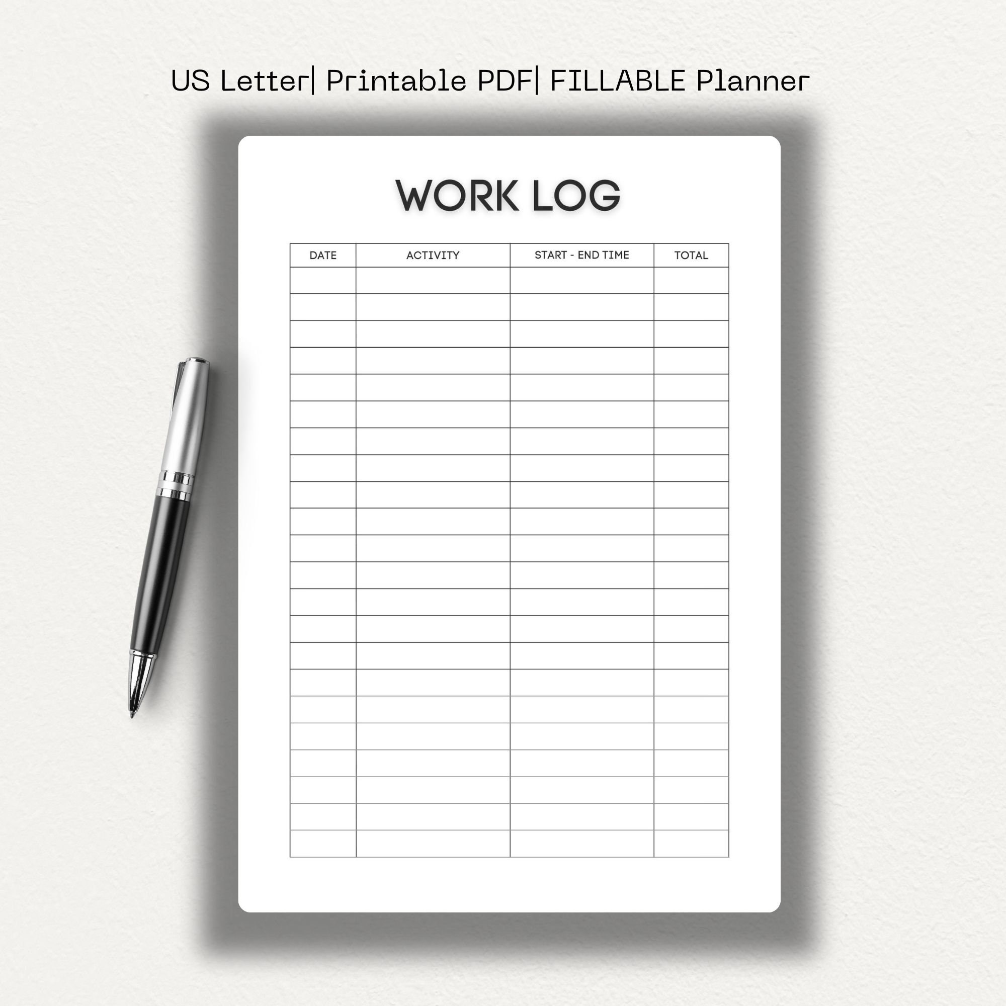 Work Log,printable Work Log,printable Planner,digital Product,daily ...