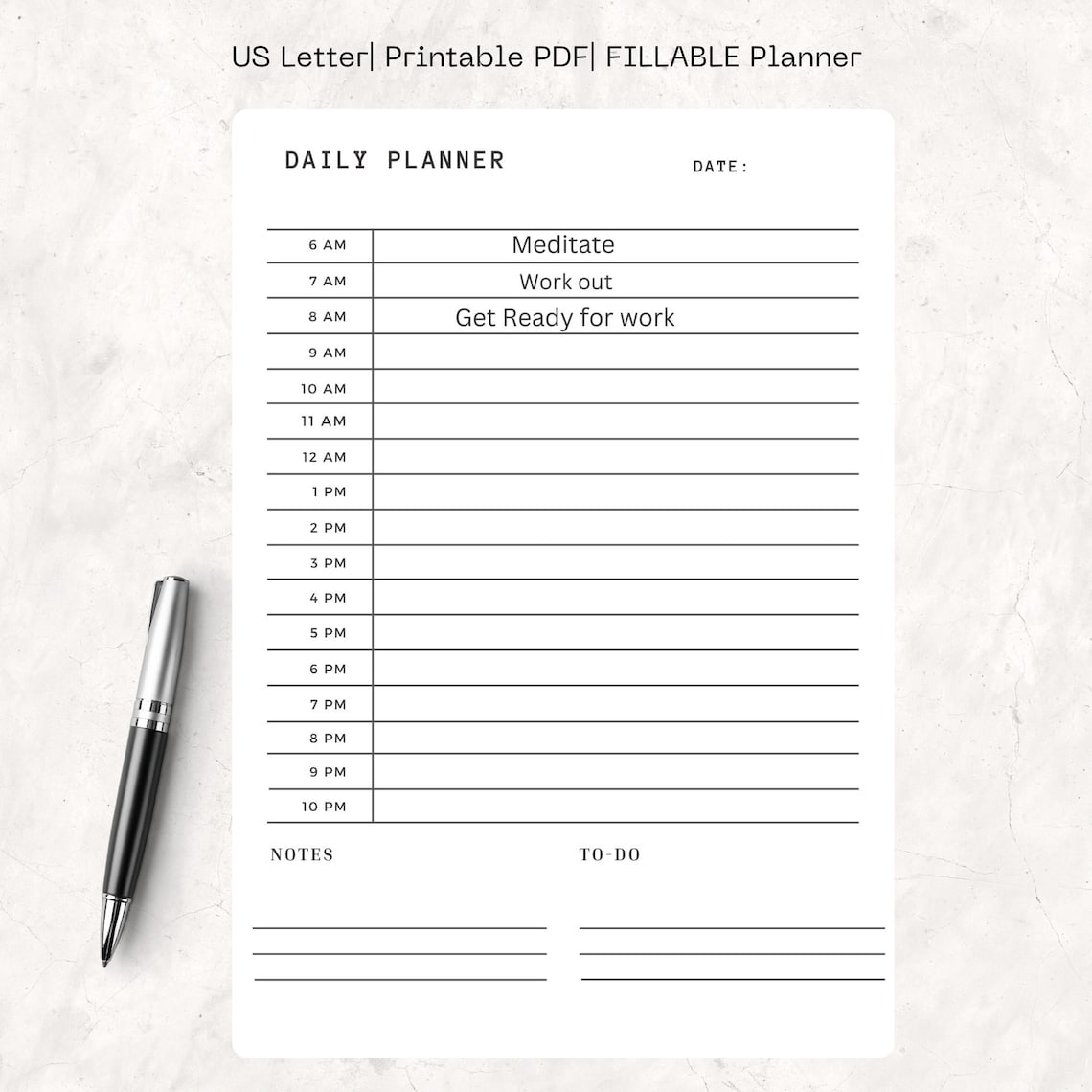 Daily Planner ,printable Planner ,fillable PDF, Productivity Planner ...