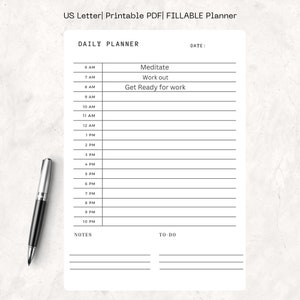 Daily Planner ,printable Planner ,fillable PDF, Productivity Planner ...