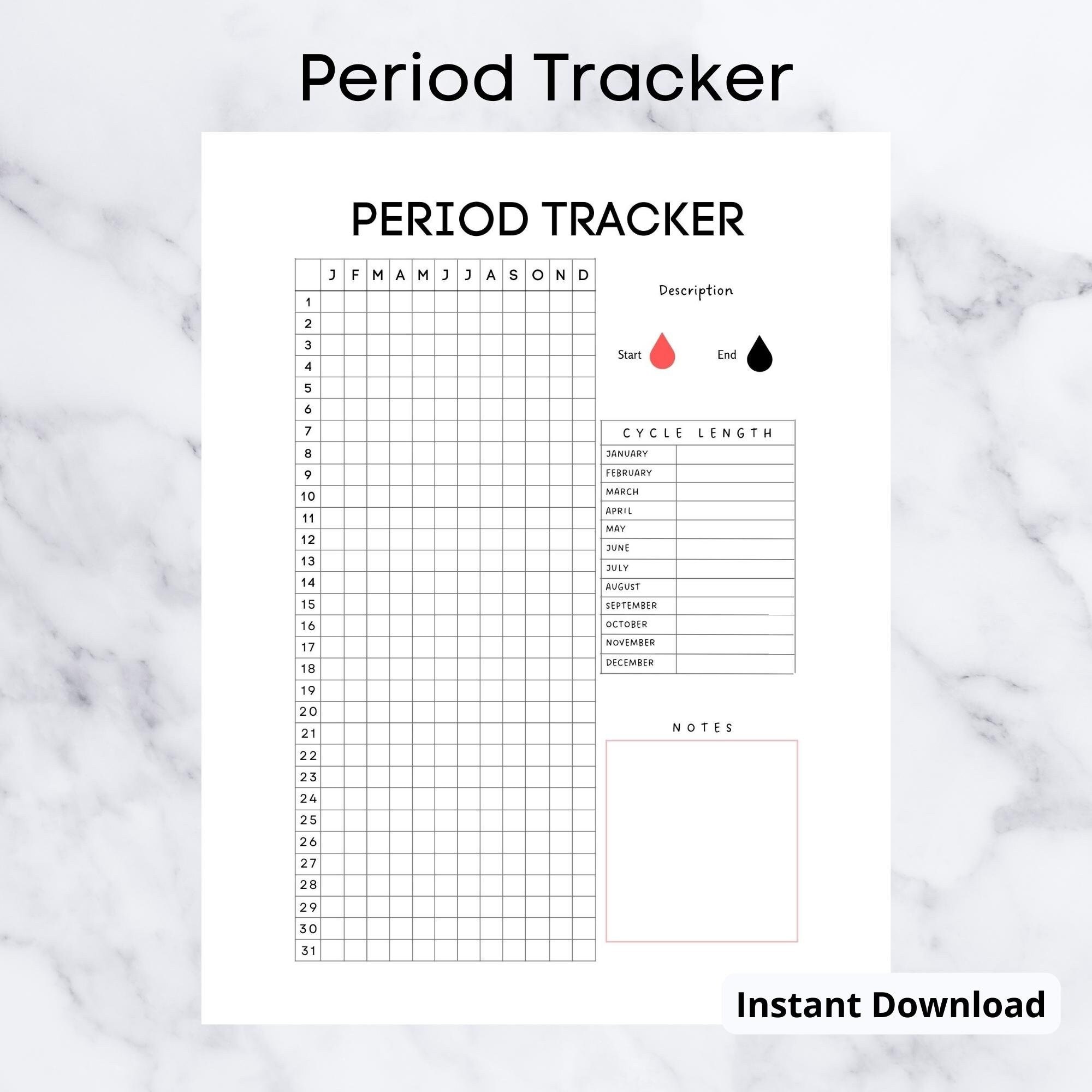 Minimalist Period Tracker Printable: Cycle Calendar (digital Product ...