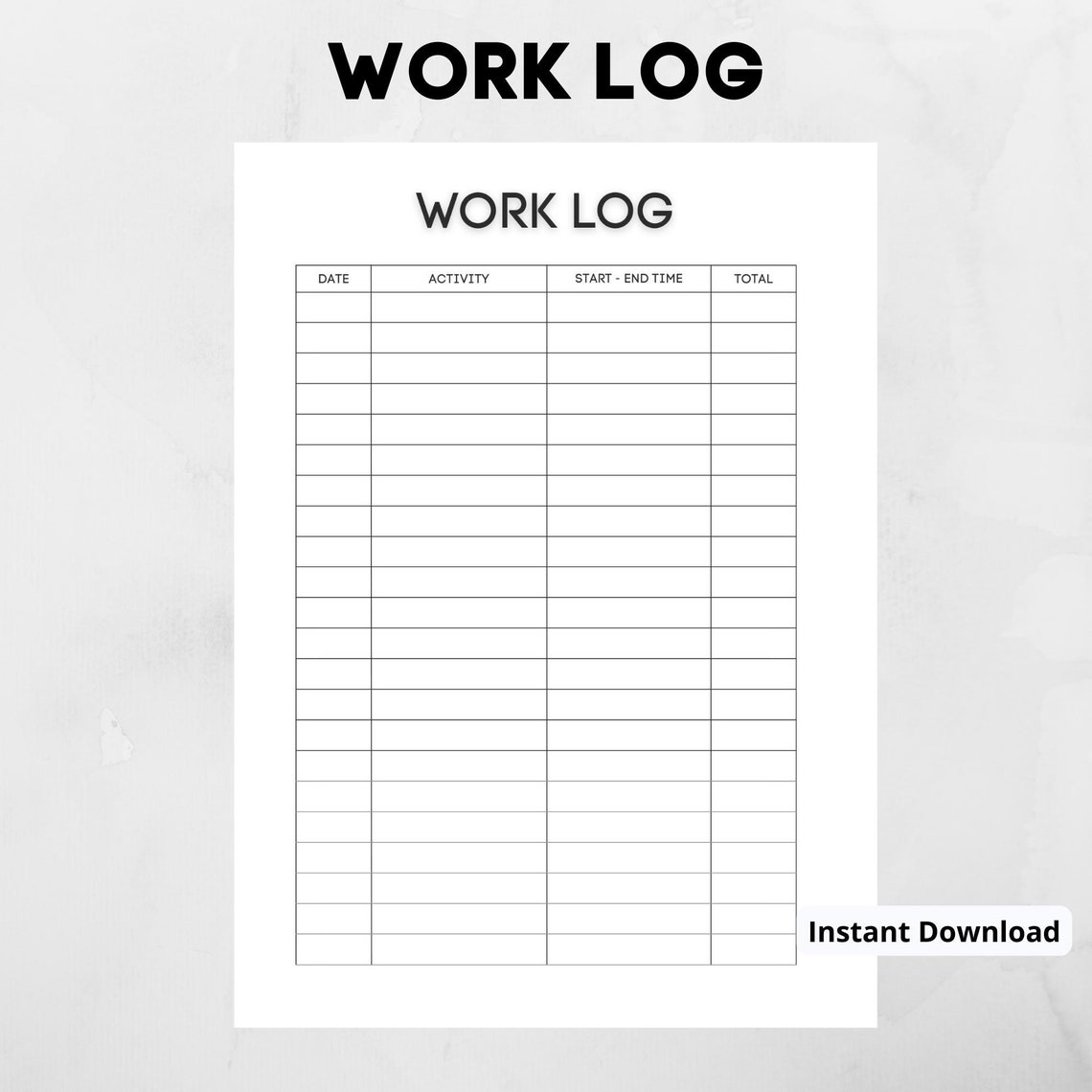 Work Log,printable Work Log,printable Planner,digital Product,daily ...