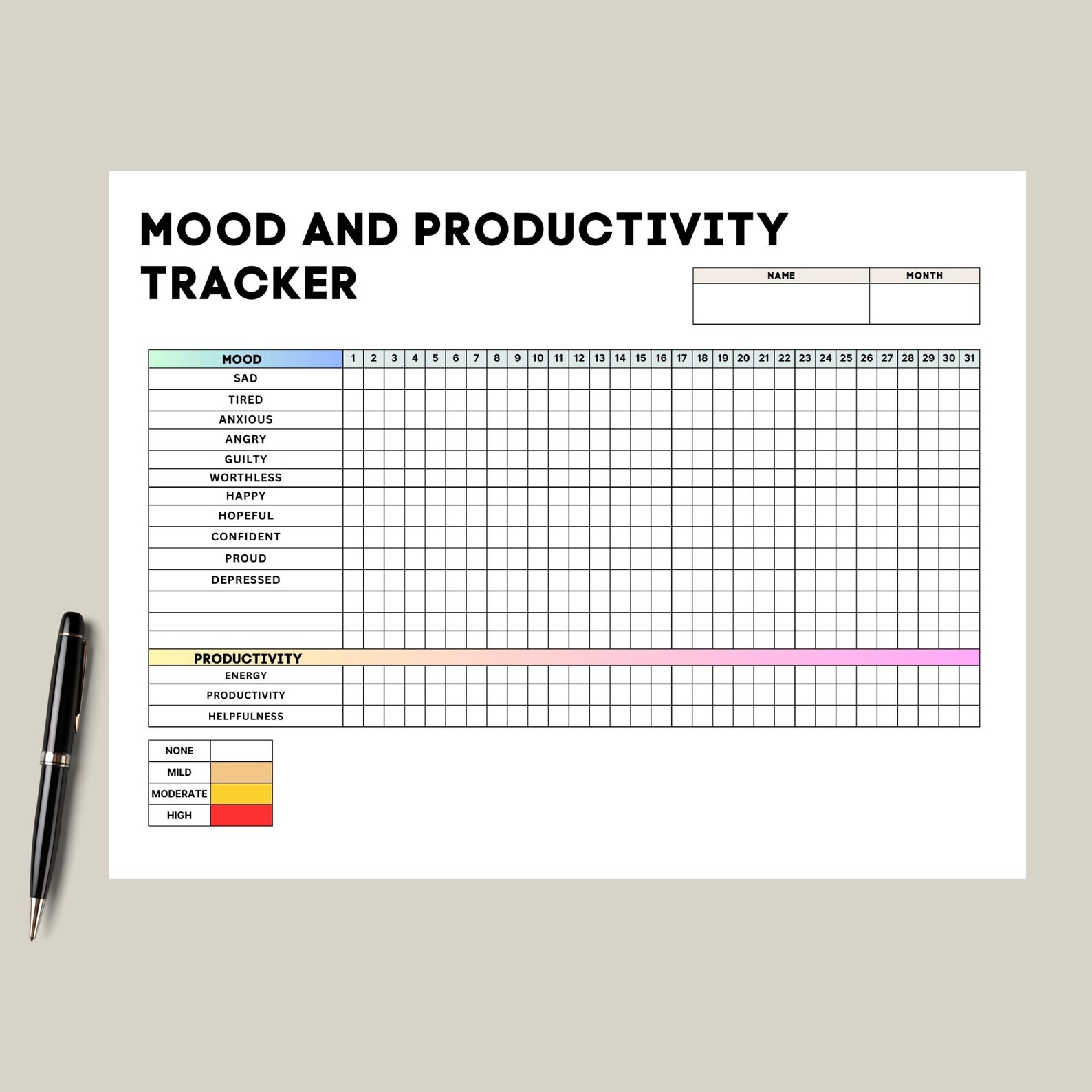 Mood and Productivity Tracker Printable Tracker Daily Planner Printable ...