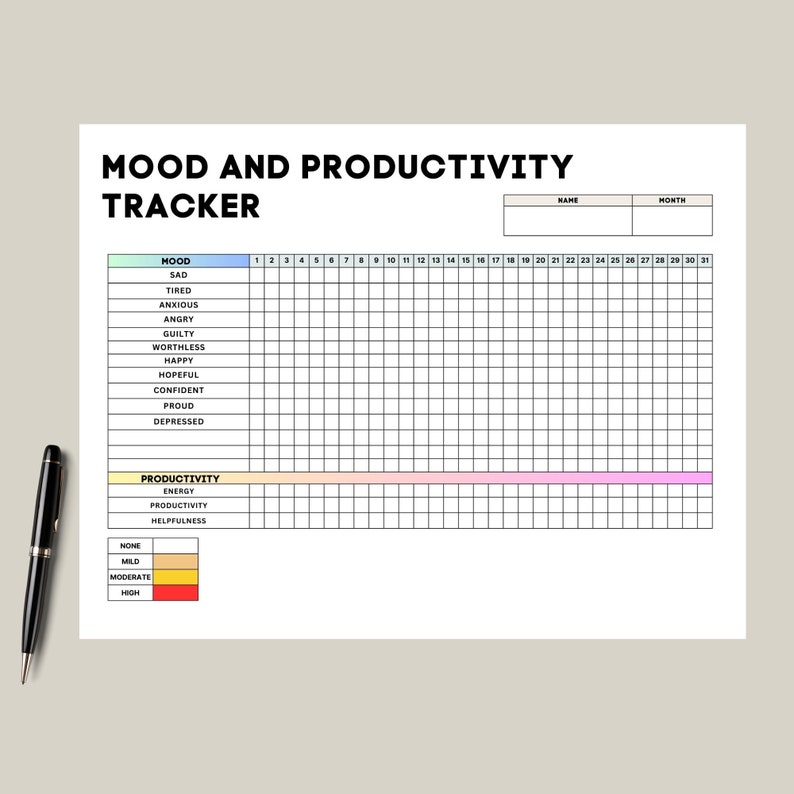 Mood and Productivity Tracker Printable Tracker Daily Planner Printable ...
