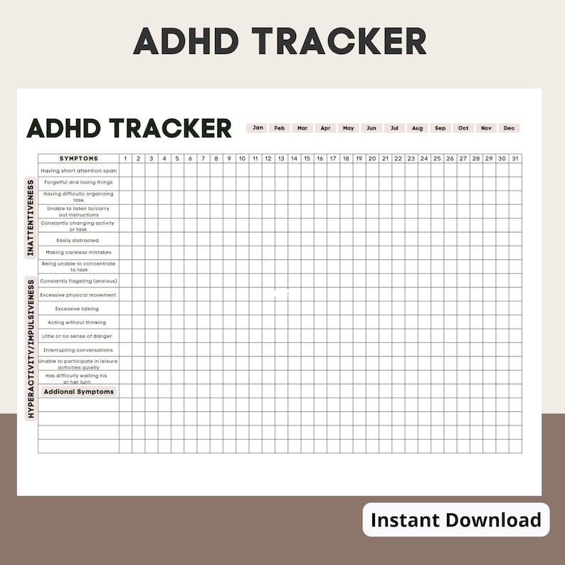 ADHD Symptom Tracker | Printable Planner (digital Product) - Etsy