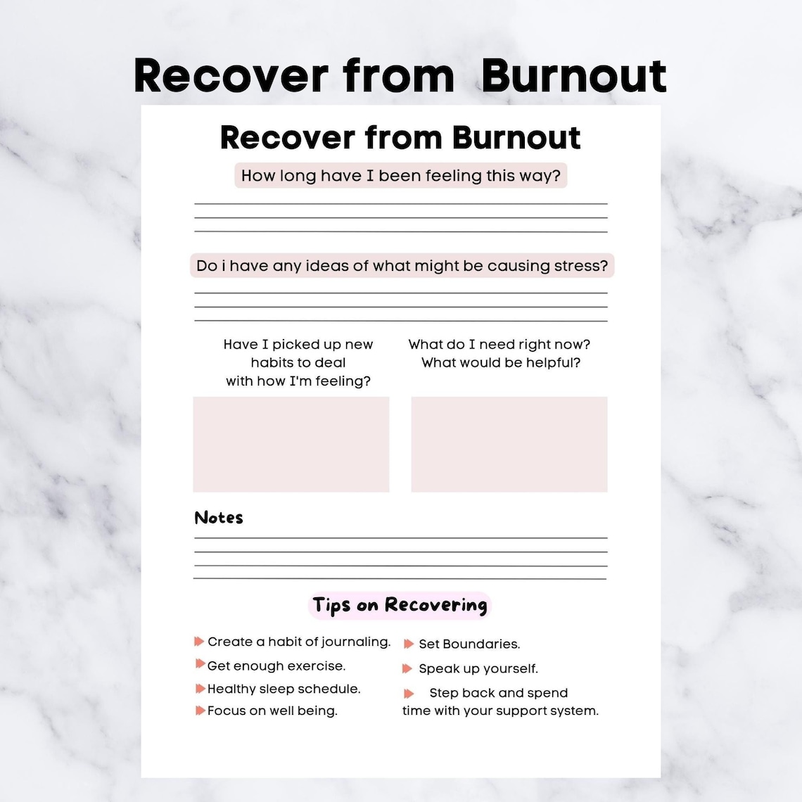 Recover From Burnout Journal |printable Journal |self Care|instant ...