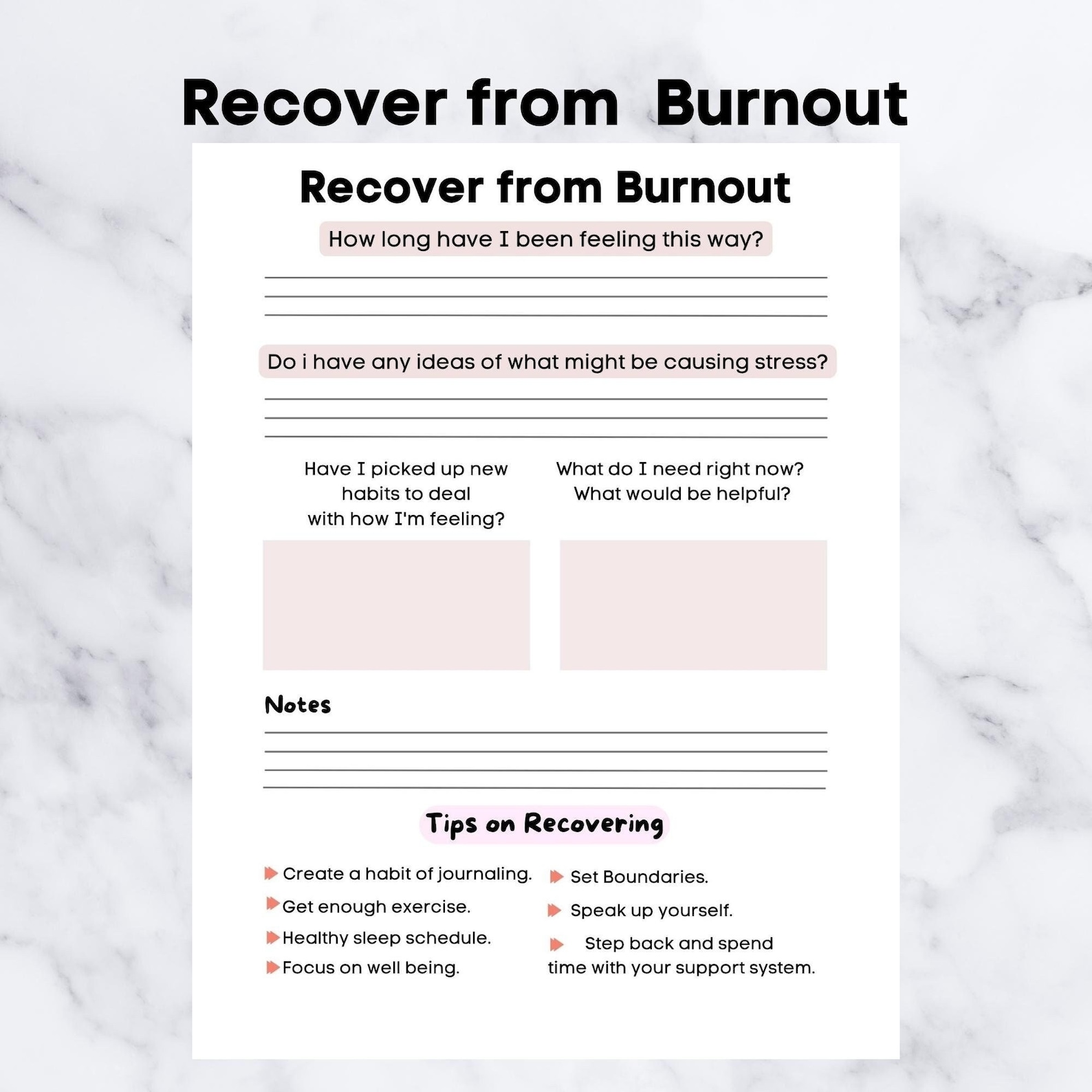 Recover From Burnout Journal |printable Journal |self Care|instant ...