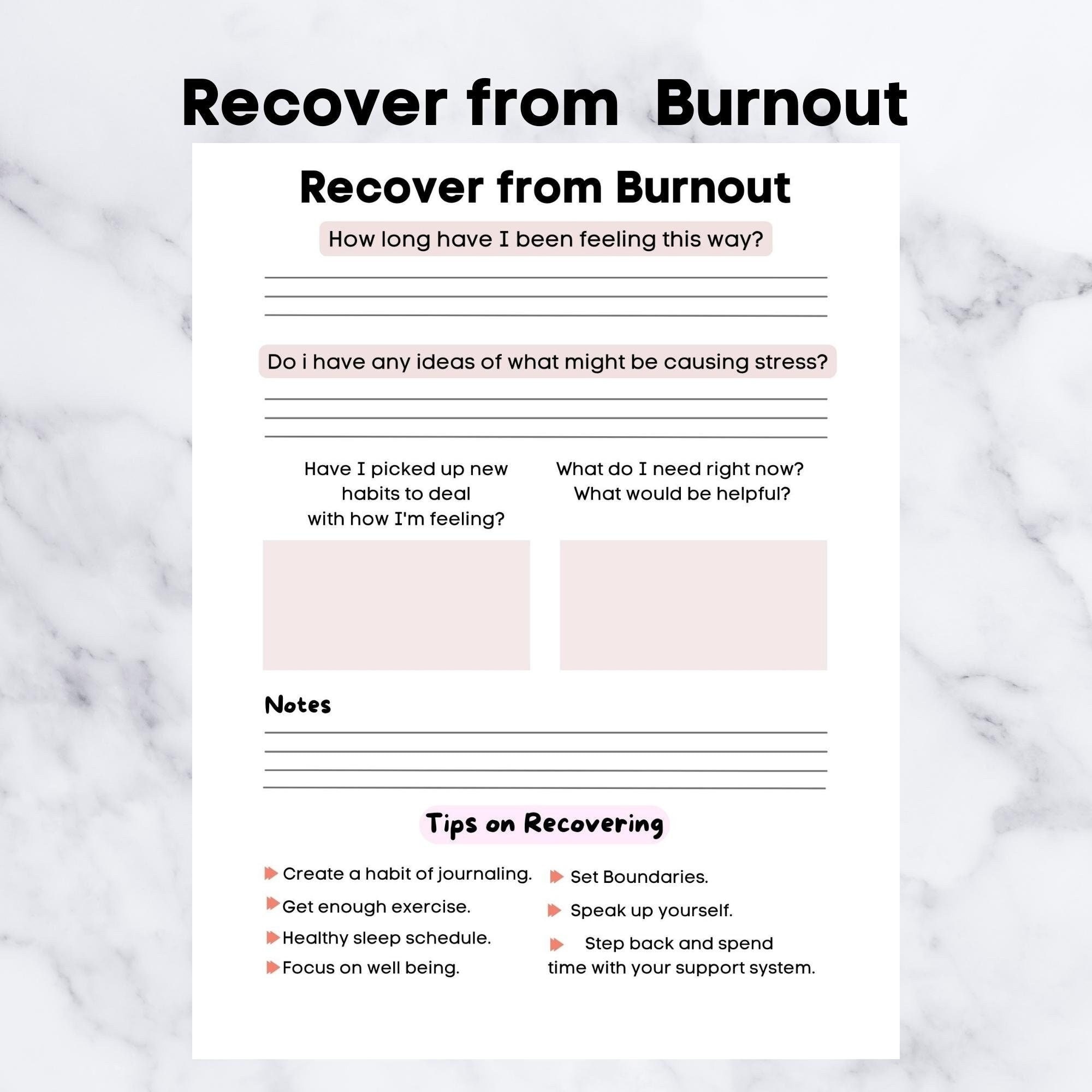 Recover From Burnout Journal |printable Journal |self Care|instant ...