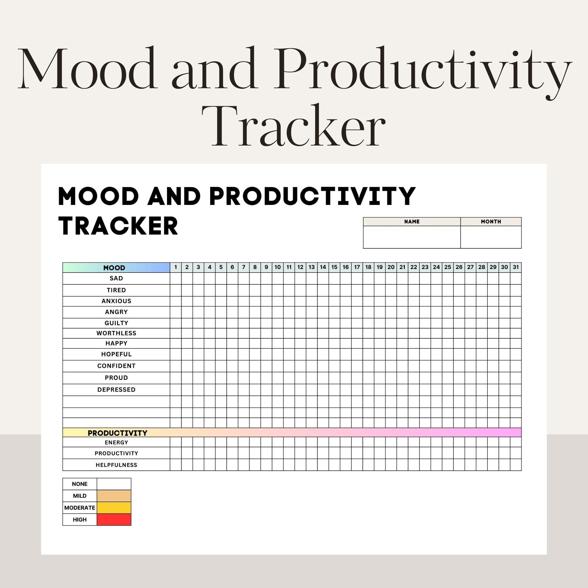 Mood and Productivity Tracker Printable Tracker Daily Planner Printable ...