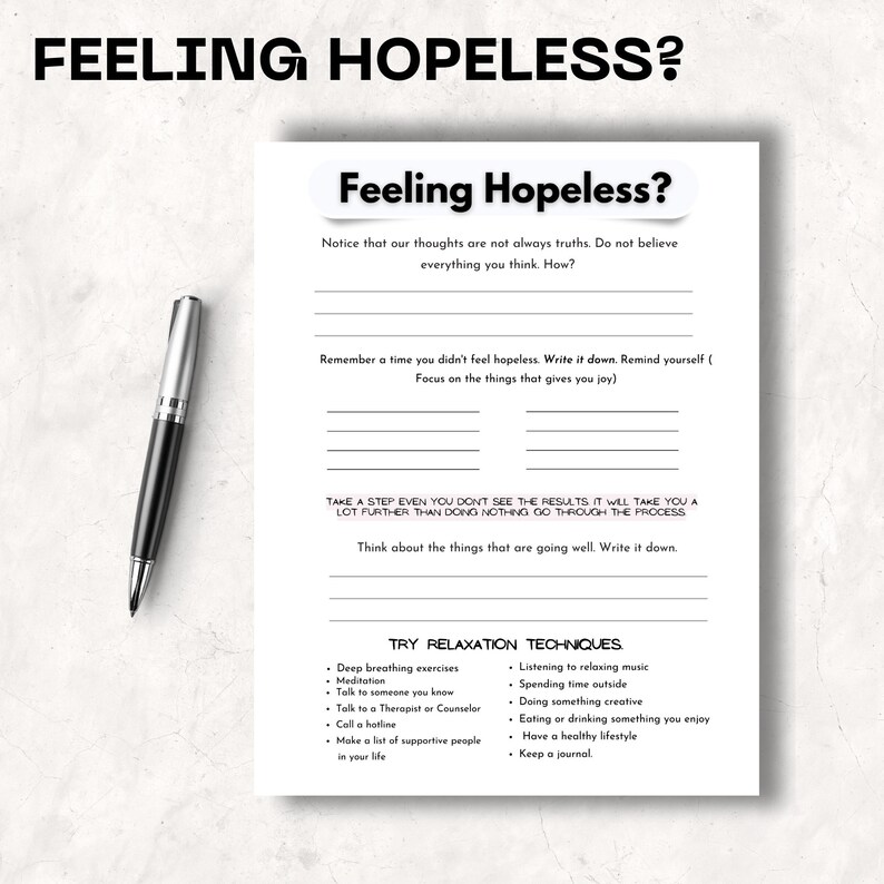 Journal for Feeling Hopeless |printable Journal Mental Health |self ...