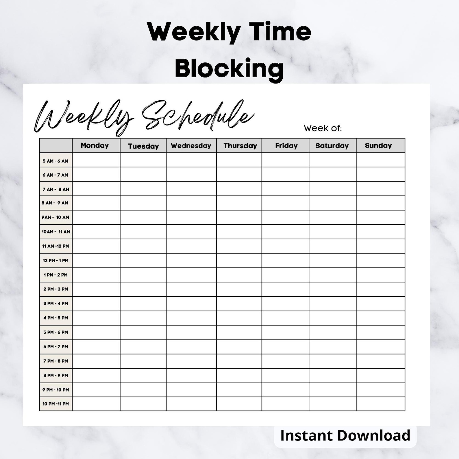 Time Blocking,weekly Time Blocking,printable Planner,weekly Planner ...