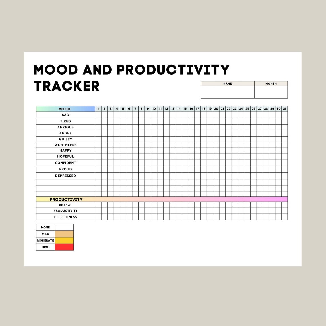 Mood and Productivity Tracker Printable Tracker Daily Planner Printable ...