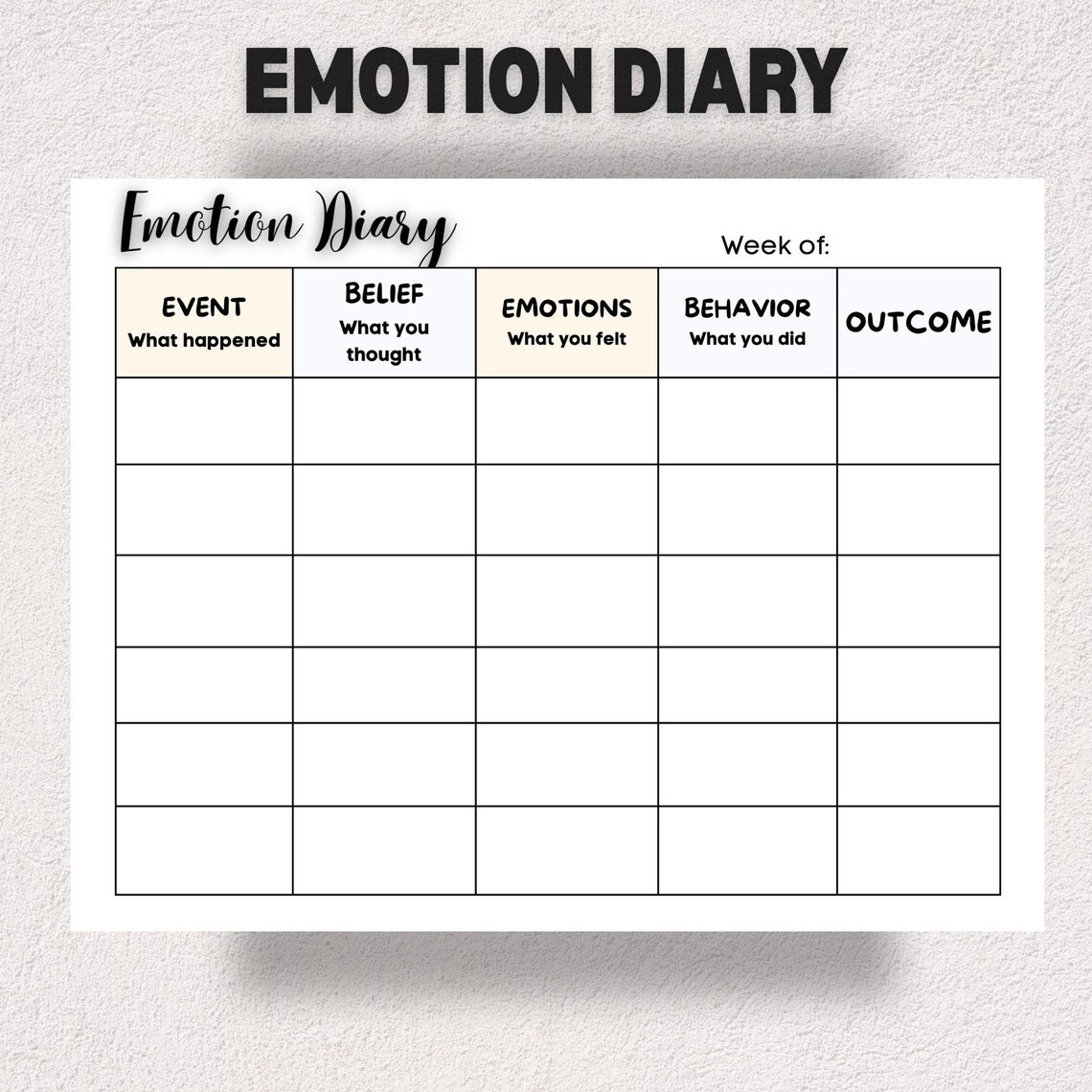 Printable Emotion Diary Printable Diary Self Help Mental Health ...