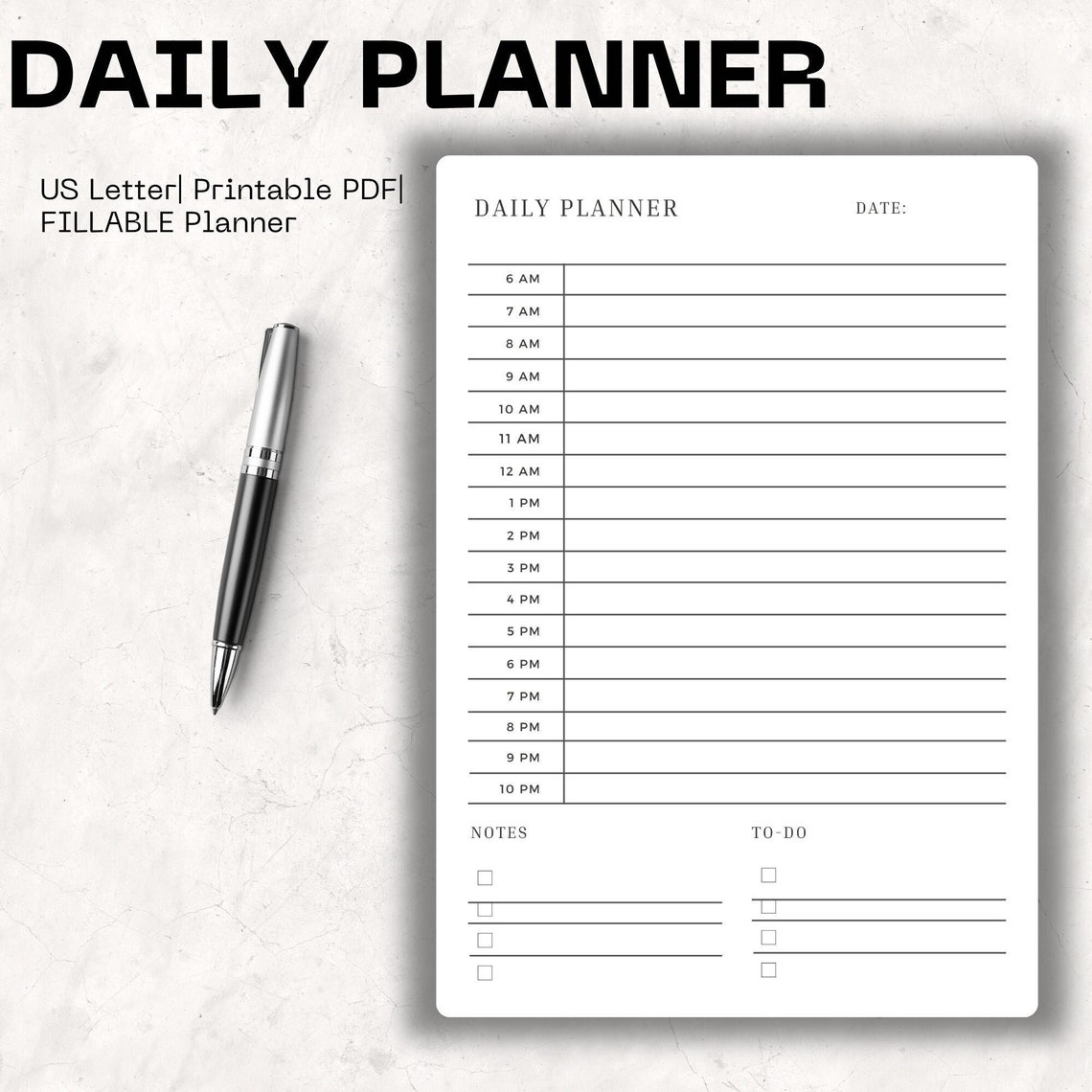 Daily Planner ,printable Planner ,fillable PDF, Productivity Planner ...